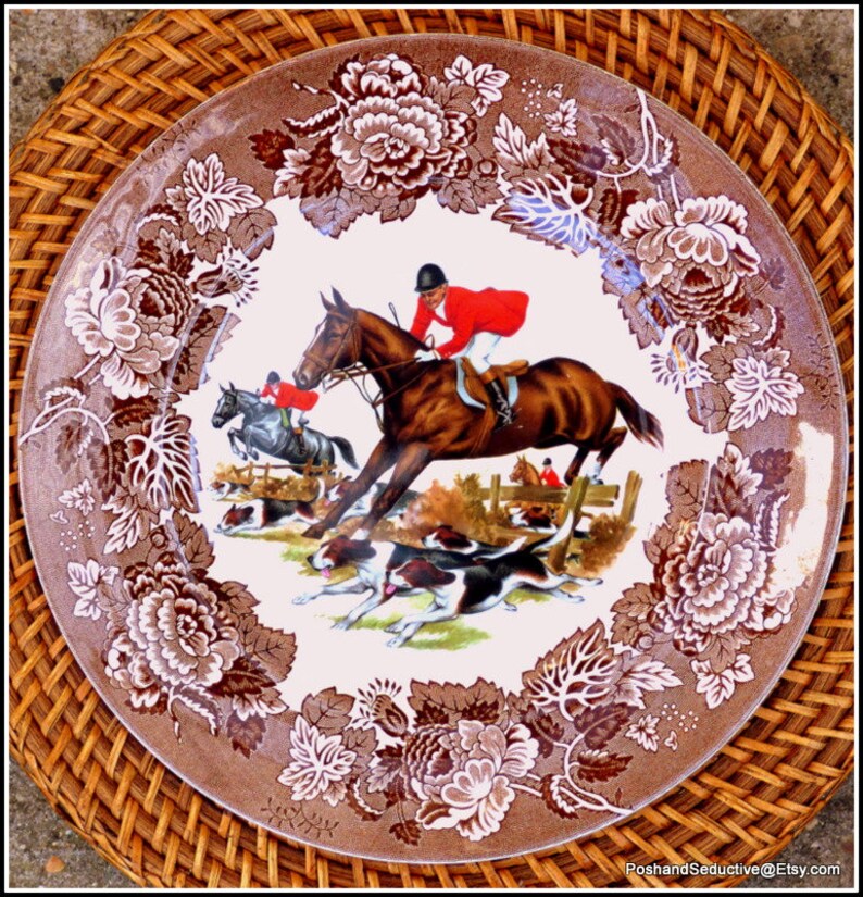Vintage Fox Hunting China Dinner Plate Pair Brown Transferware | Etsy