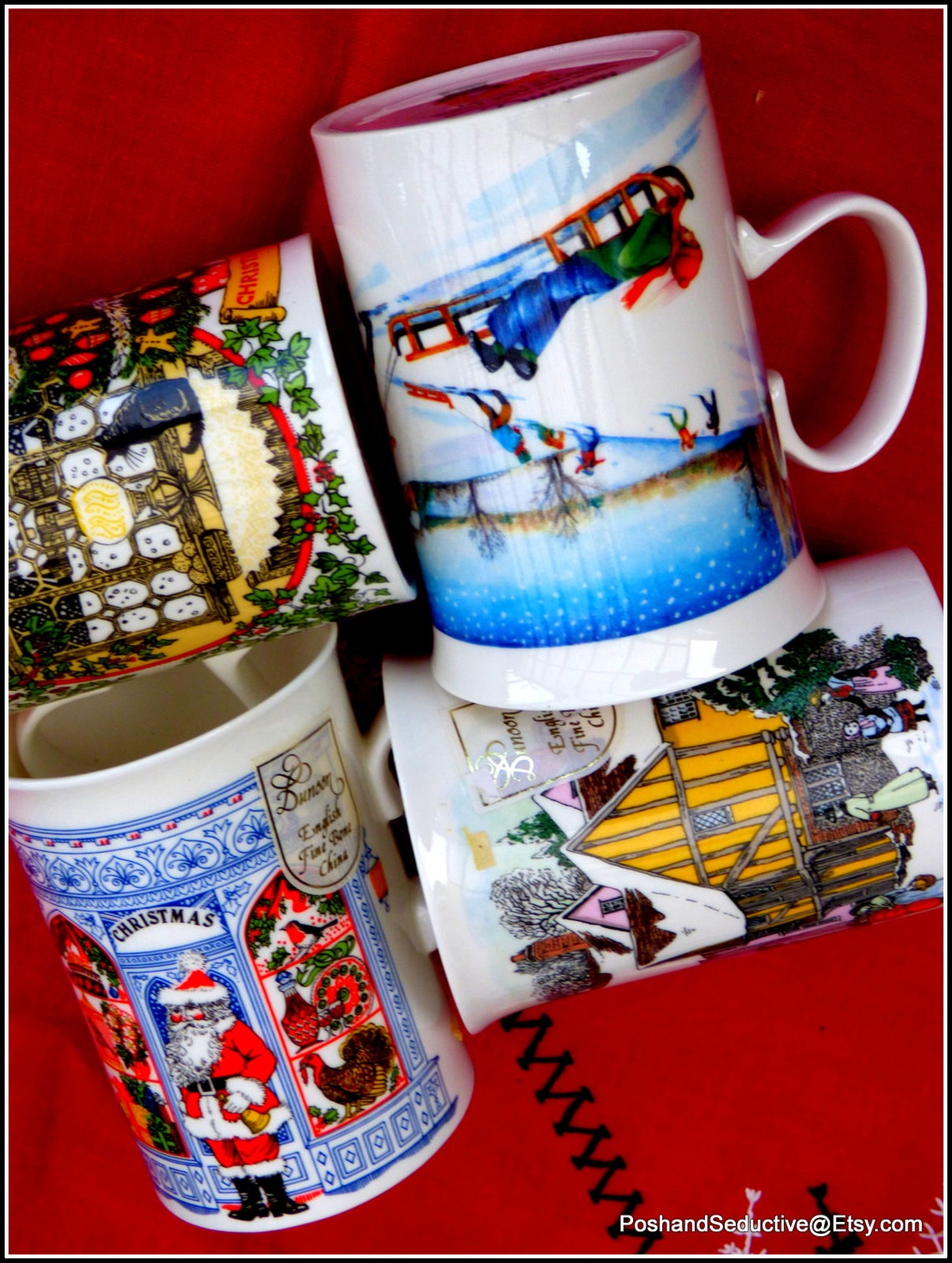 Tea Cups Coffee Mugs Fine English Bone China Set Christmas - Etsy