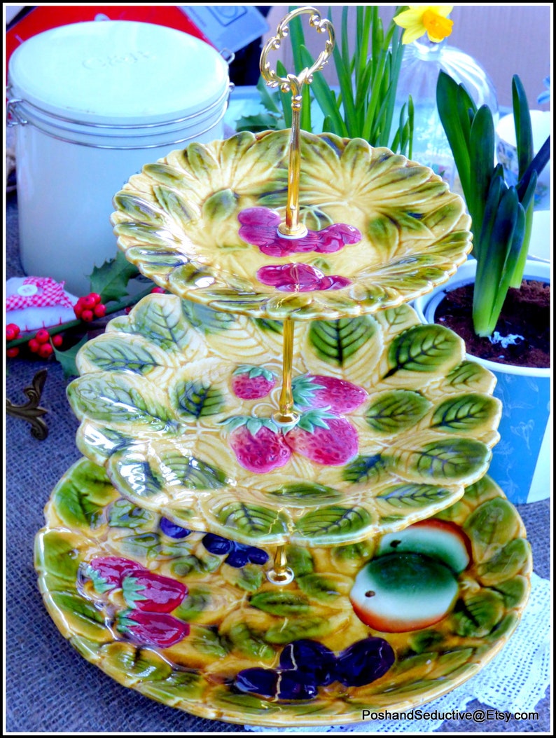 Vintage Tiered Fruit Stand Three Tier Cake Plate French Hand - Etsy