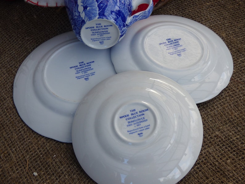Spode Blue Room Series Cup Saucer Rare Sunflower 4 Piece Pattern Iconic ...