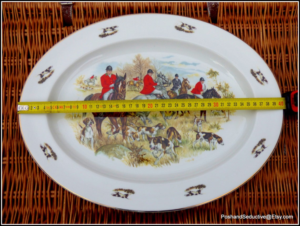 Fox hunting vintage china large platter 16 x 12 | Etsy