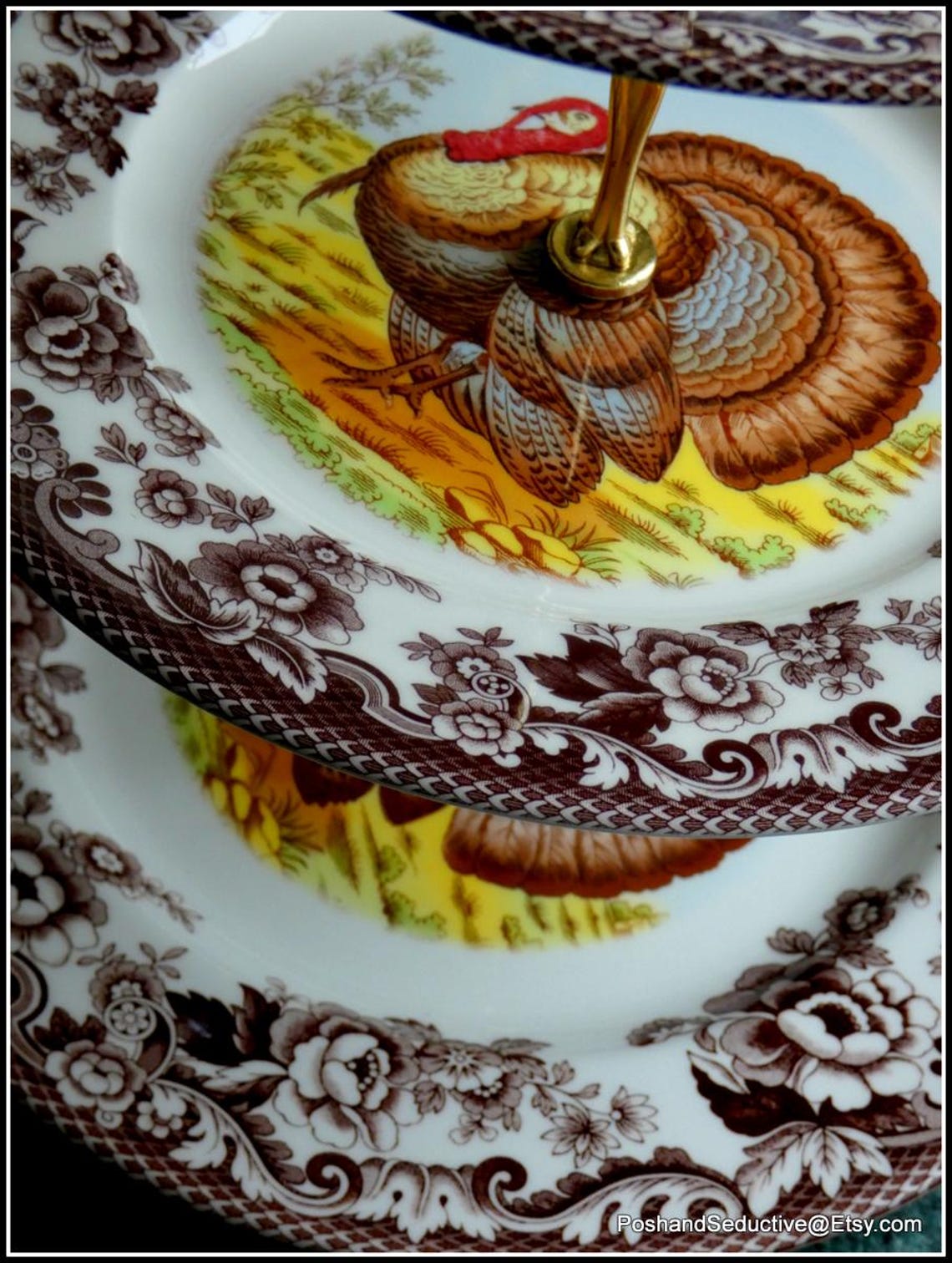 Spode Woodland Series TURKEY Tiered Plates Stand Brown English ...