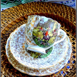 Equestrian China Cup, Saucer & Plate Foxhunting Theme Fine Bone China ...