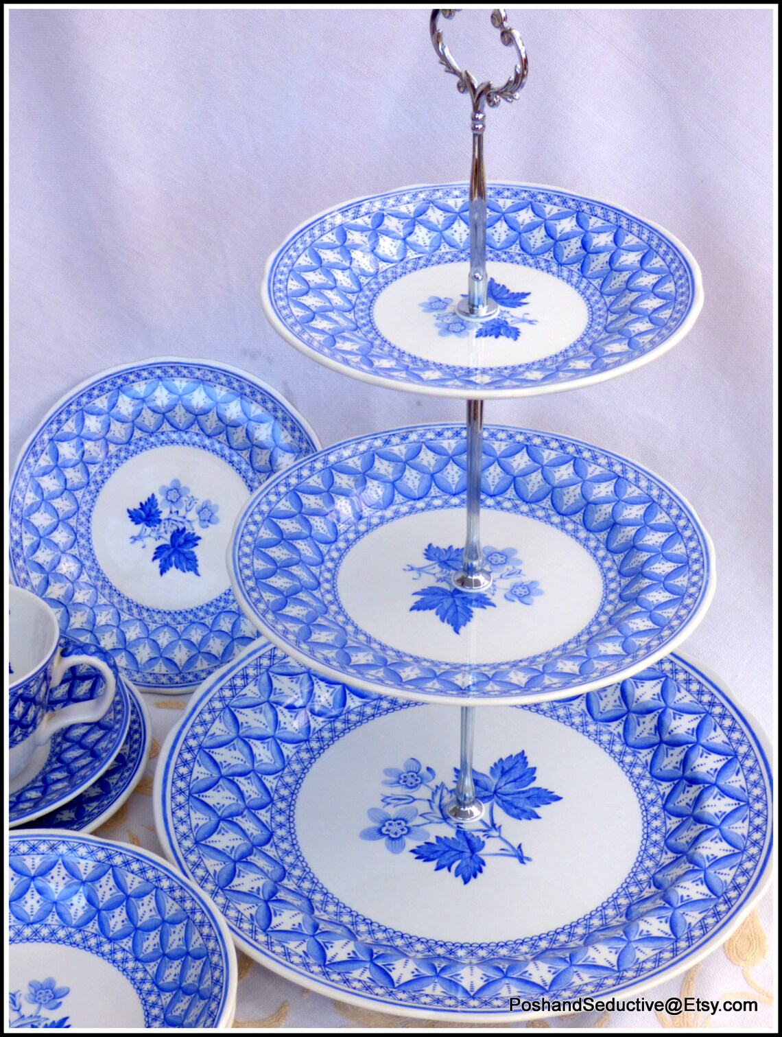 Spode Blue Room Series 3 Tier Cake Stand Geranium Pattern Rare - Etsy