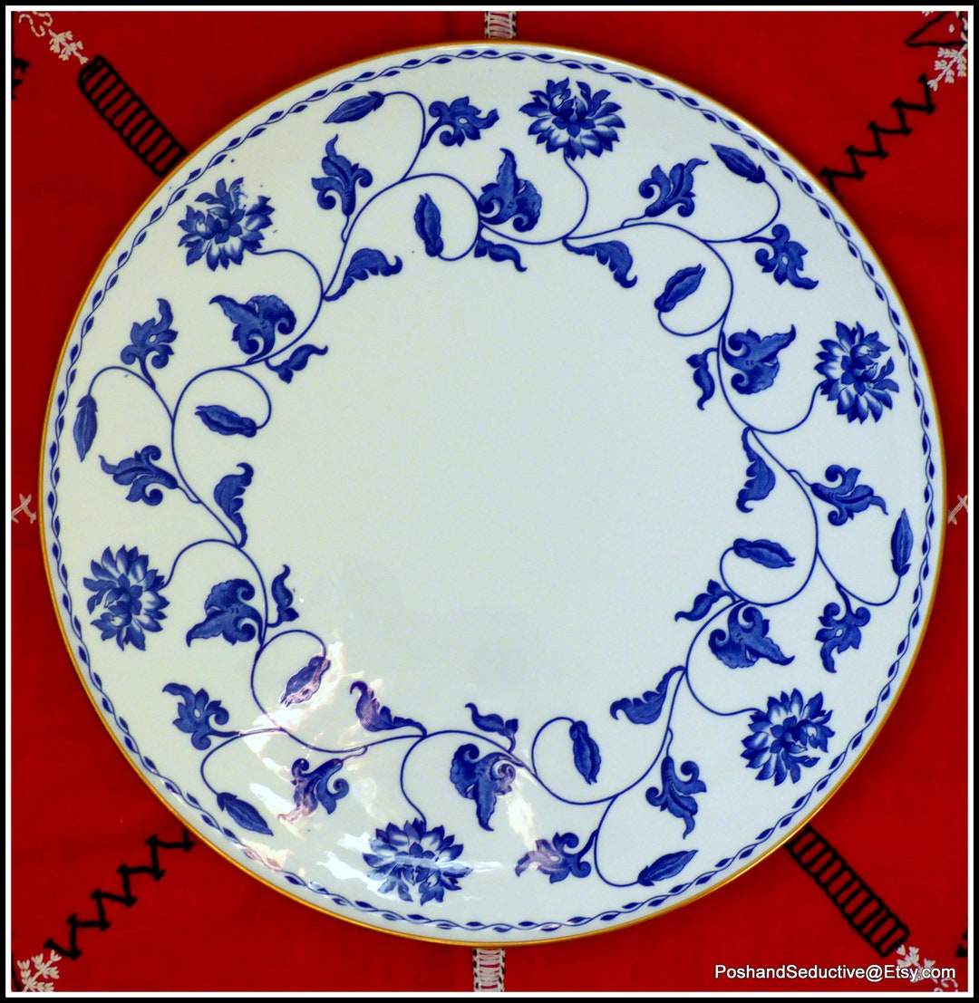 Cake Gateau Serving Plate Spode Blue COLONEL Pattern 11" Porcelain Blue ...