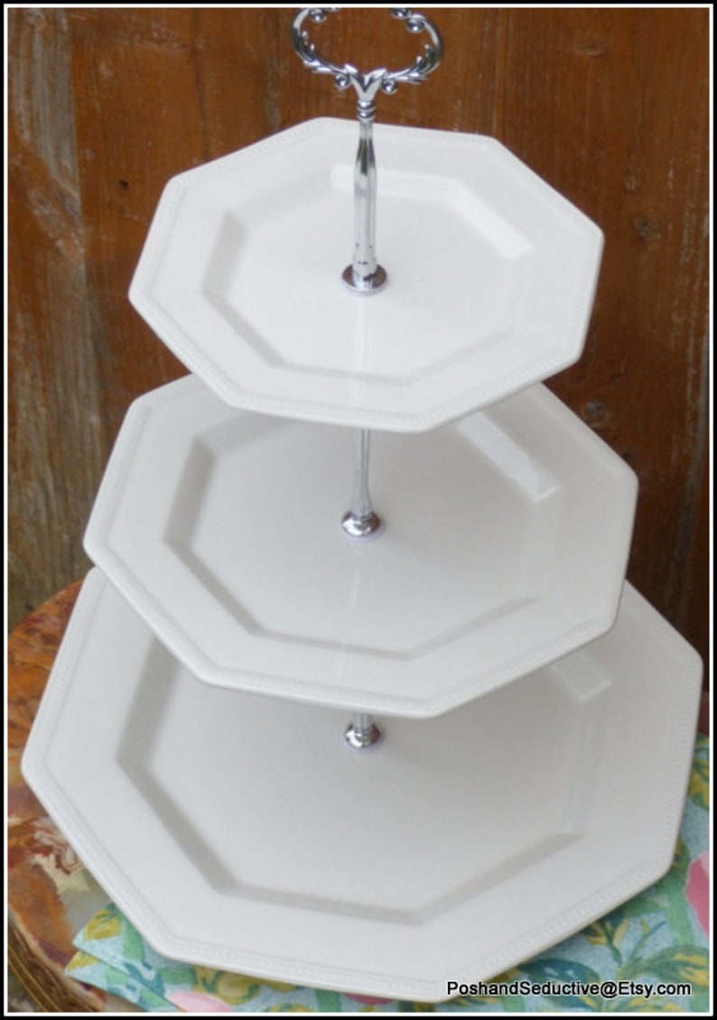 Three Tier Cake Stand Octagonal White English Ironstone - Etsy