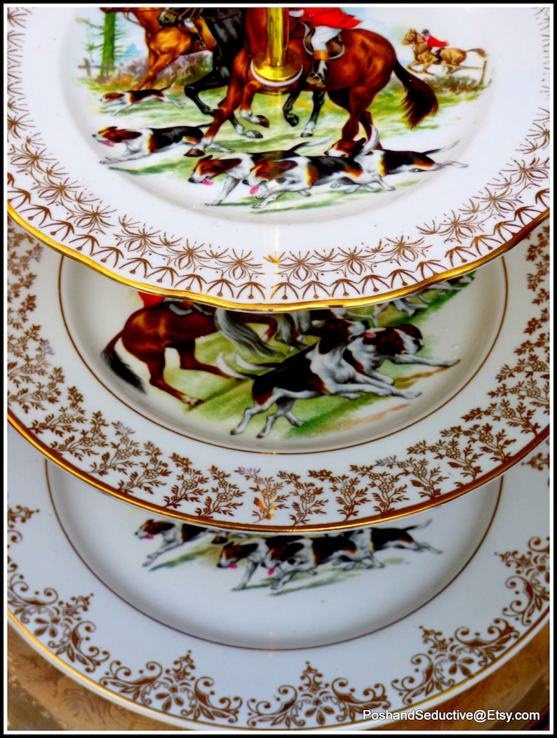 Fox Hunting Three Tier Graduated Plates Stand Afternoon Tea - Etsy