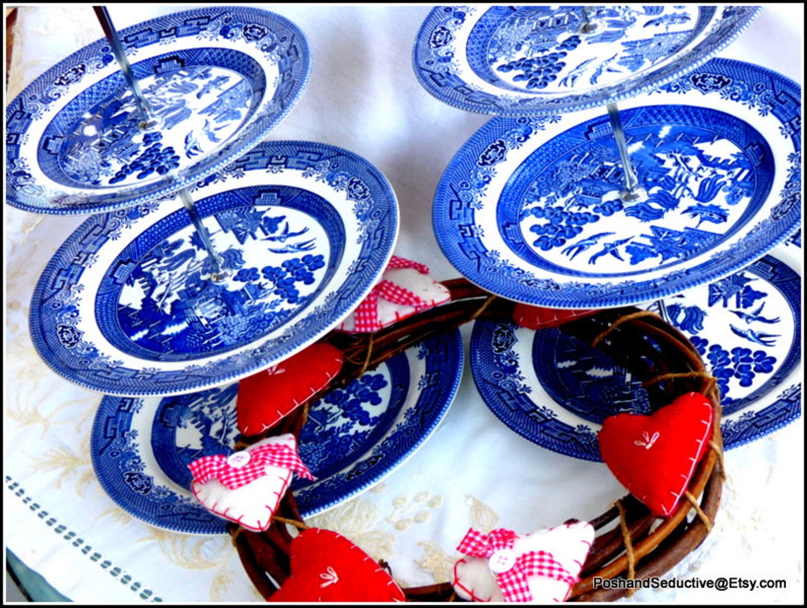 Churchill's Famous "blue Willow" Pattern Handmade Three Tier Cake Stand ...