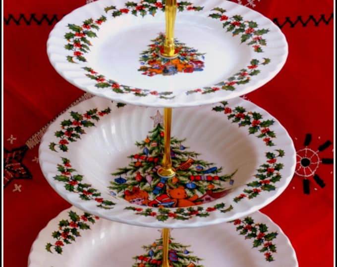 Christmas Tree Three Tier Plates Handmade Cake Stand Iconic Festive by ...