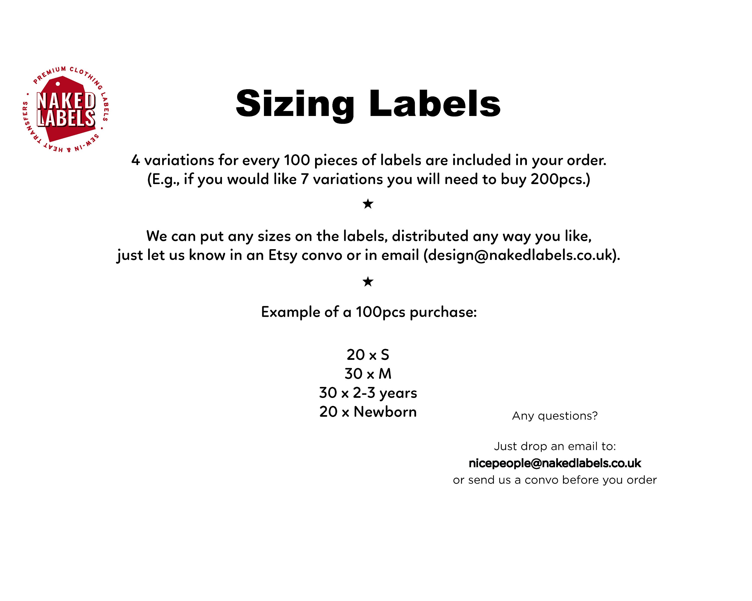 Sizing labels mix pick a size or add your own Clothing | Etsy