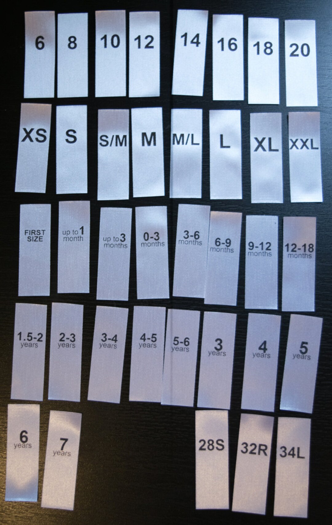 Sizing Labels Mix, Add Your Own Sizes! Clothing Labels // Silky Satin ...