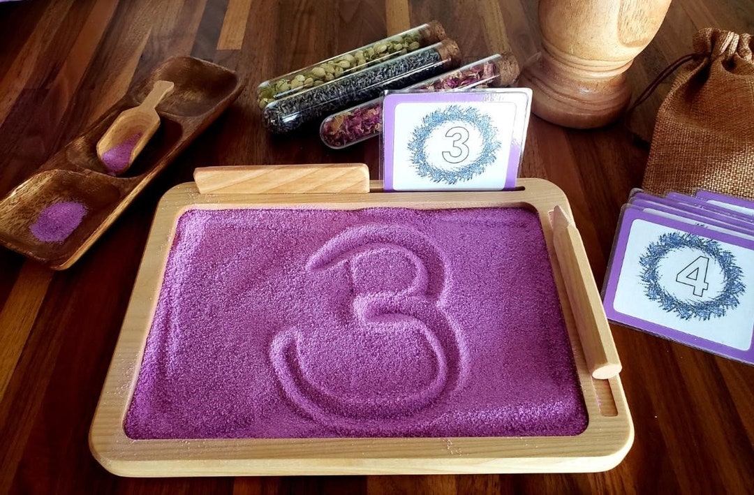 Wooden Montessori Sand Tray and 1 10 Number Flashcards Sand - Etsy