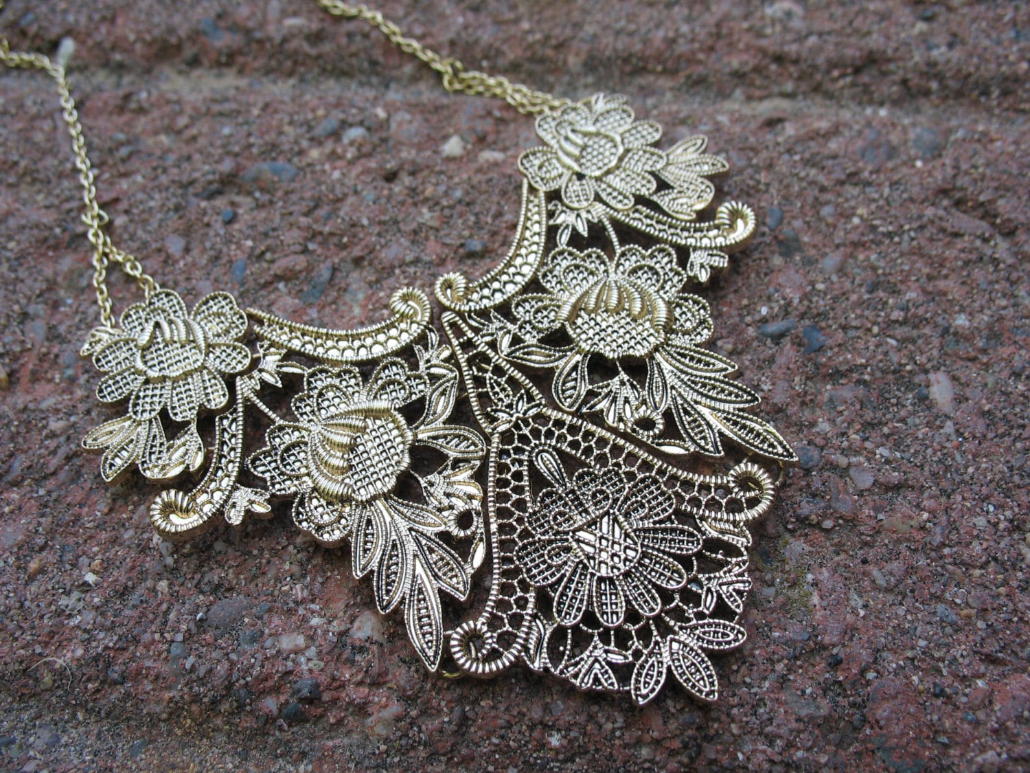 Gold Filigree Collar/bib Necklace - Etsy