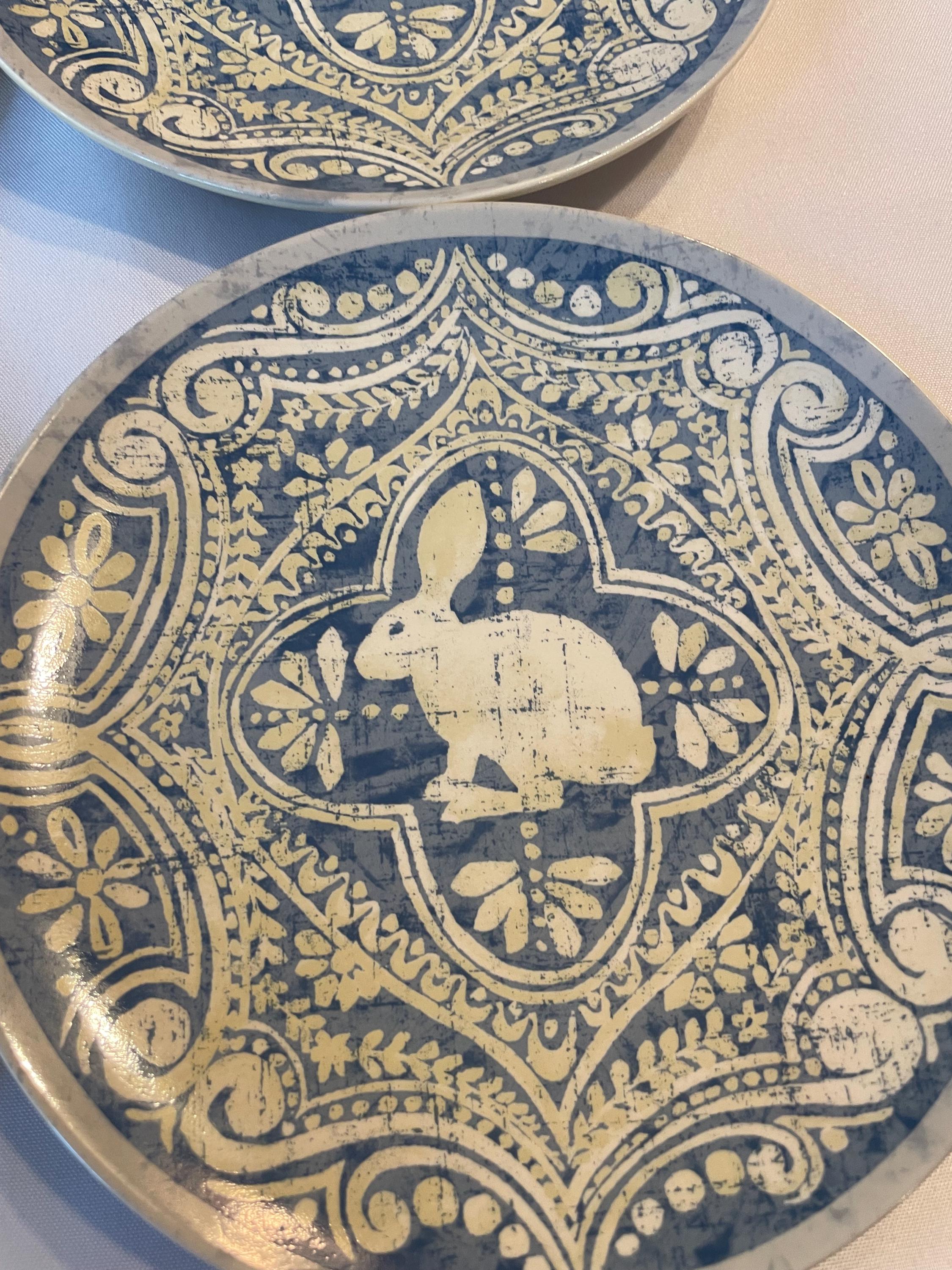 Pottery Barn S/4 Graphic Bunny Salad Plates ~EASTER RABBIT~ TURQUOISE ...