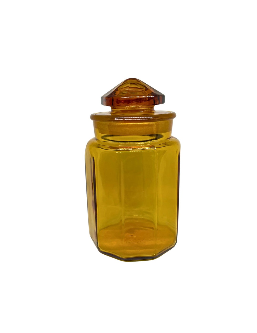 Vintage LE Smith 10 Panel Amber Glass Apothecary Canister Jar W/lid 10 ...