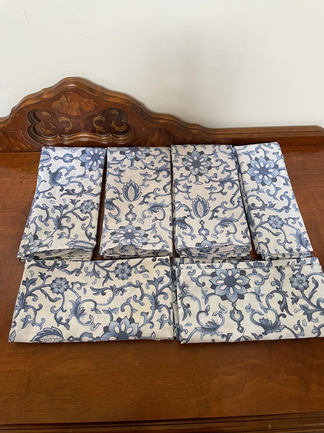 Elegant Delft Blue & White Floral 18 Poly/cotton Cloth Napkins Set of 6 ...