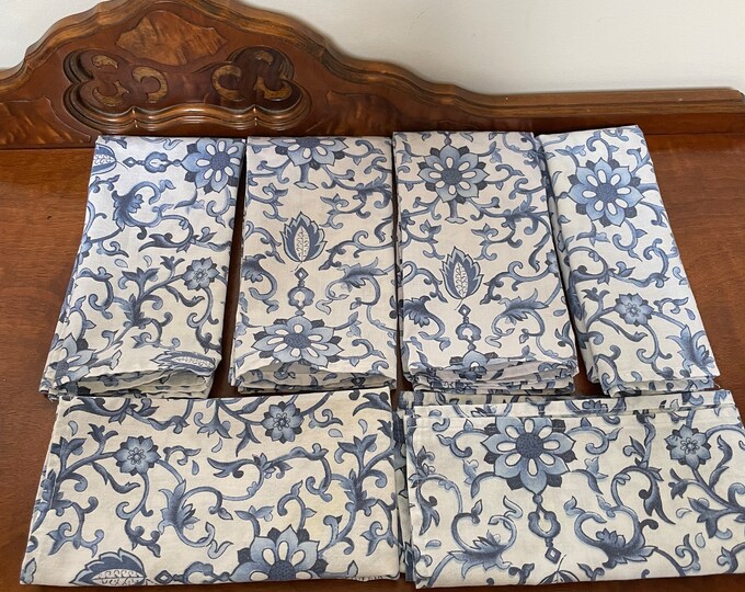 Elegant Delft Blue & White Floral 18" Poly/cotton Cloth Napkins Set of ...