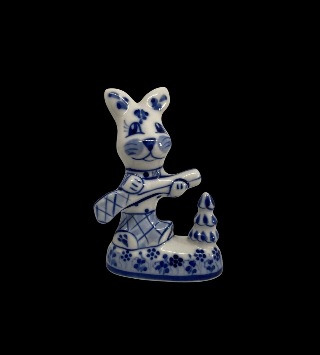 Rabbit Hare Hunting Gzhel Porcelain Figurine Hand-painted Russian ...