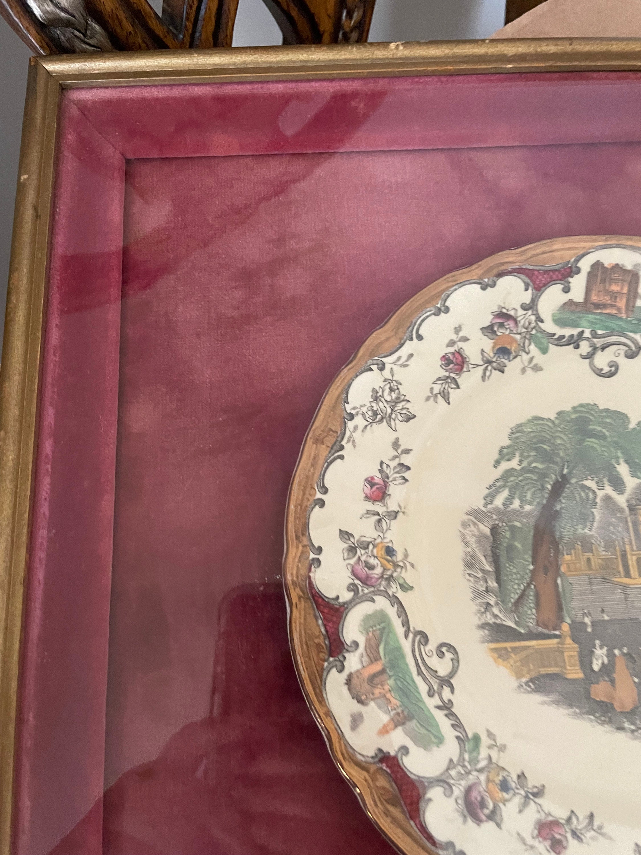 Antique Leeds England Mason Copper Luster Plate Framed Wall Hanging ...