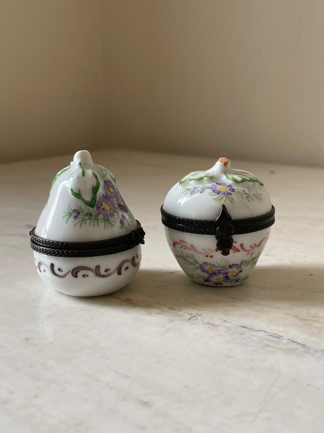 CHOICE Vintage Limoges France Apple and Pear Trinket Box Miniature ...