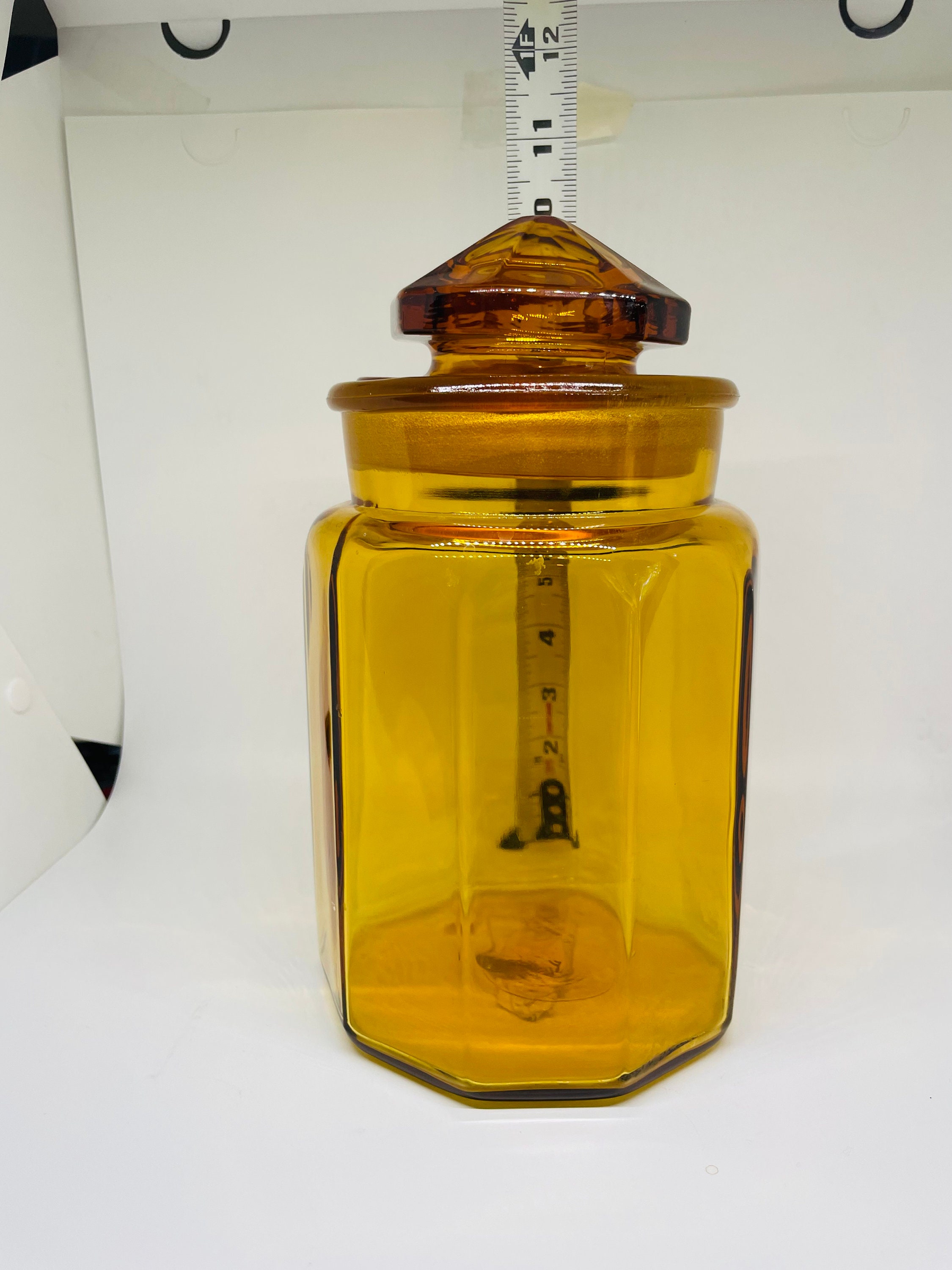 Vintage LE Smith 10 Panel Amber Glass Apothecary Canister Jar W/lid 10 ...