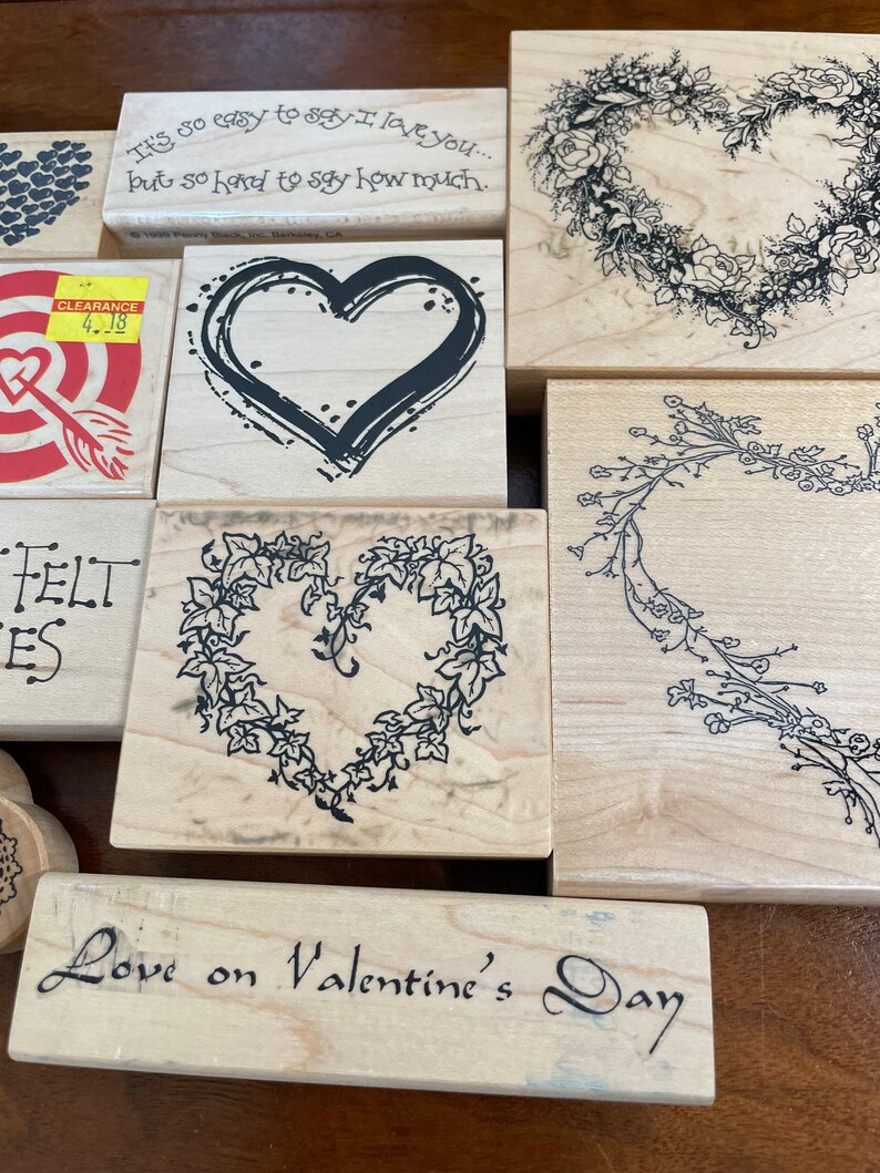 Wooden Rubber Stamps Lot Valentine's Day Hearts Vintage 1990s Psx ...