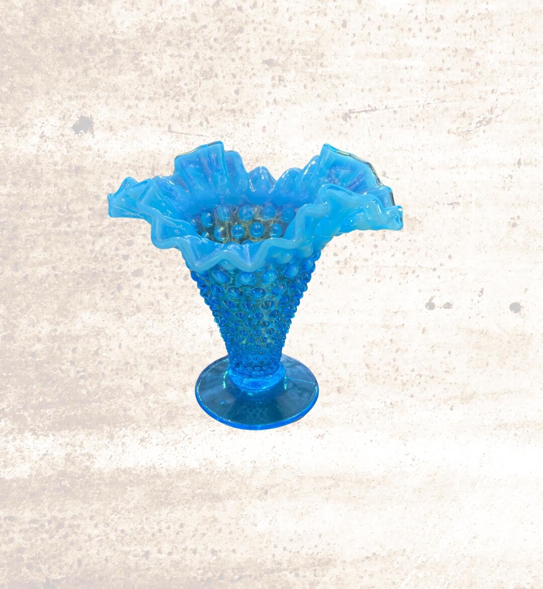 Fenton Blue Opalescent Hobnail Vase Ruffle Top Fan Wide Top - Etsy