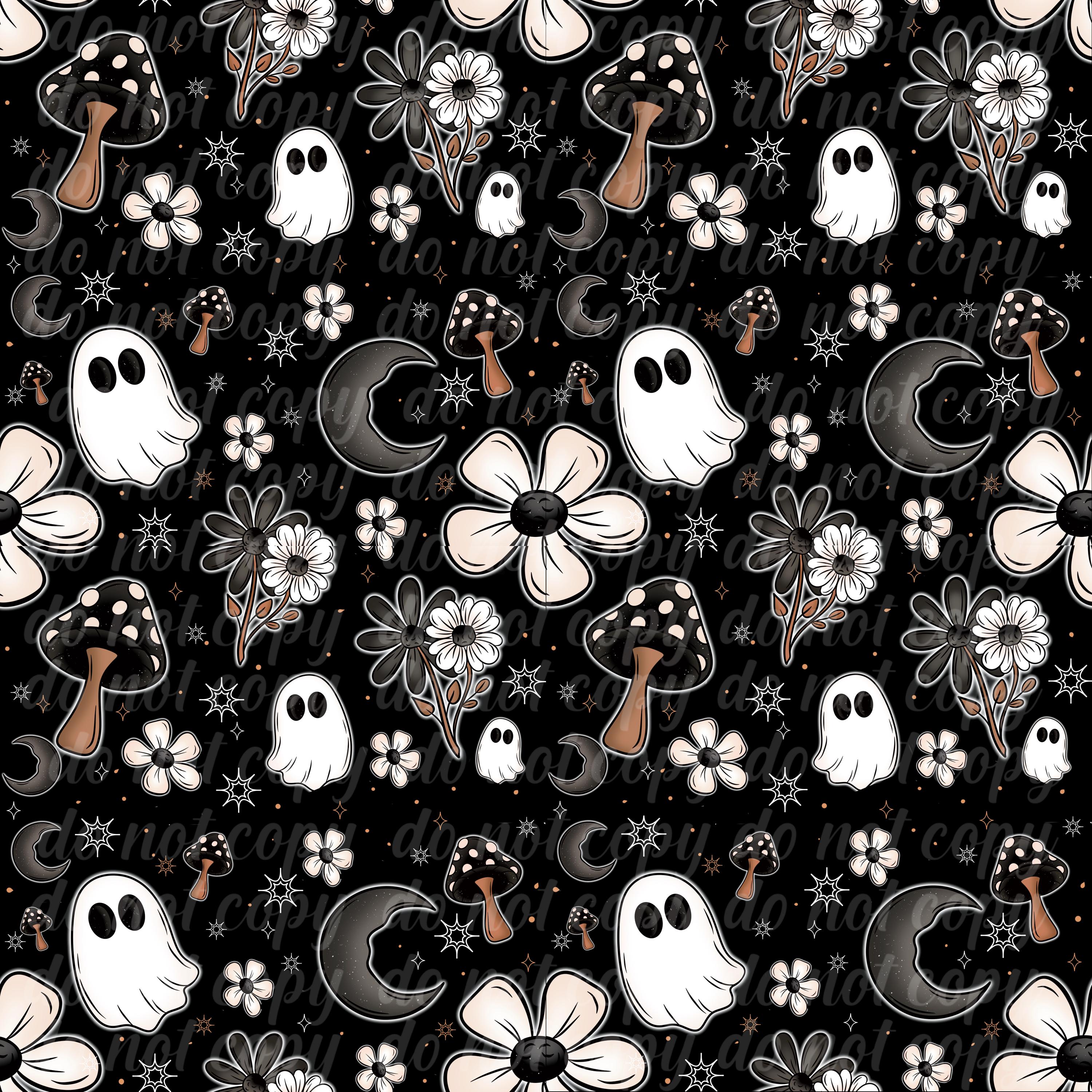 CUTE GHOSTS, Halloween Seamless Repeat Pattern, Retro Hand Drawn ...