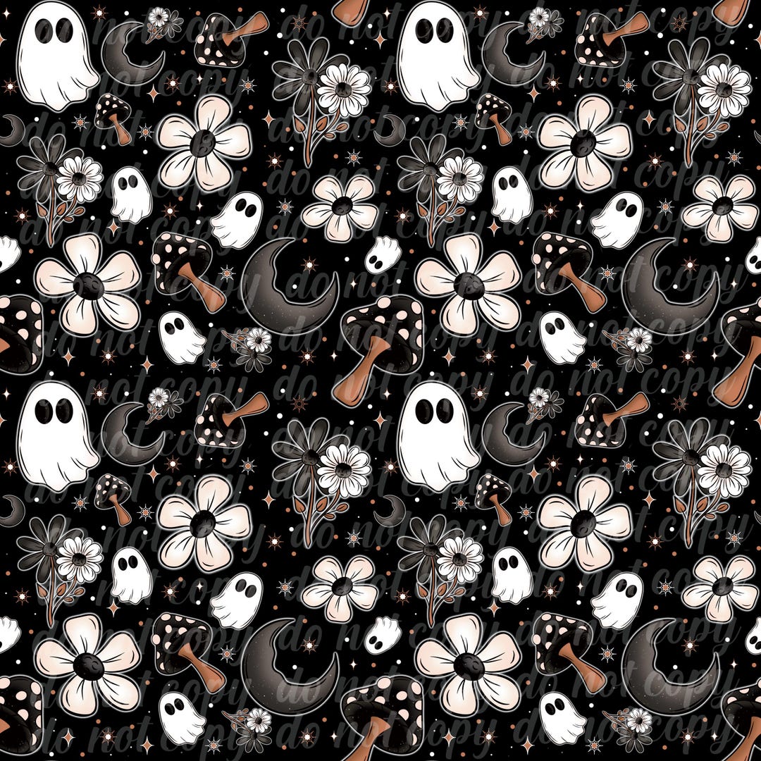 CUTE GHOSTS, Halloween Seamless Repeat Pattern, Retro Hand Drawn ...
