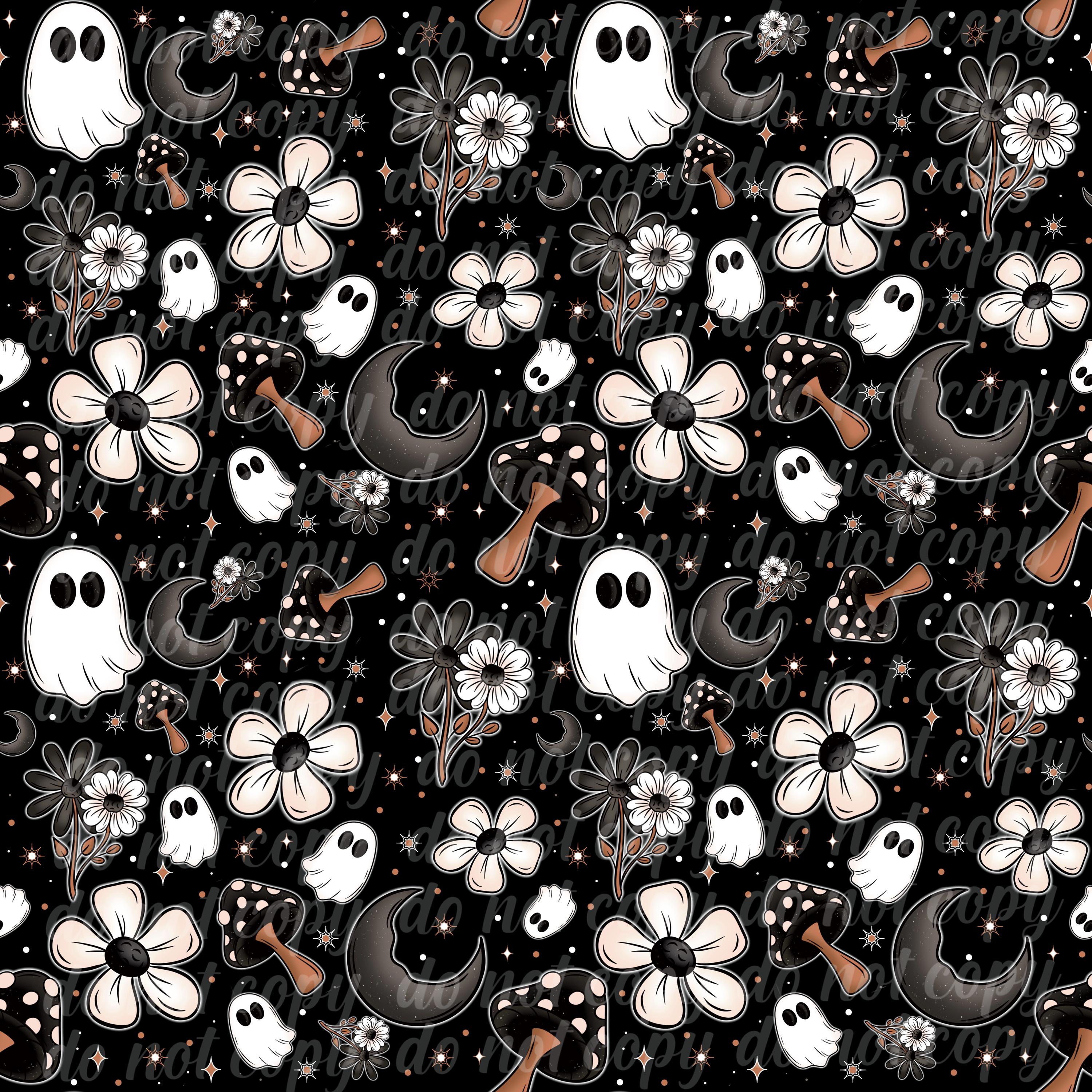 CUTE GHOSTS, Halloween Seamless Repeat Pattern, Retro Hand Drawn ...