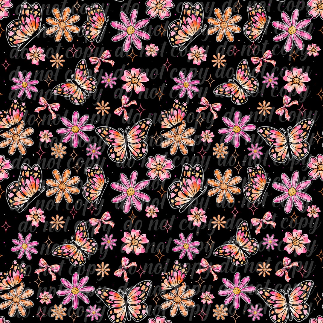 Seamless Watercolor Butterflies and Flowers Black Digital Papers ...