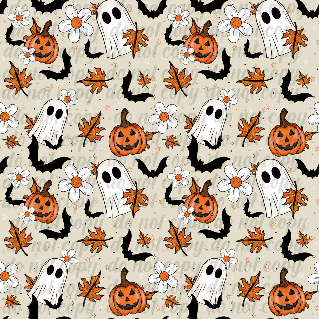 Boho Ghost Halloween Seamless Pattern Autumn Coquette Fall Flowers ...