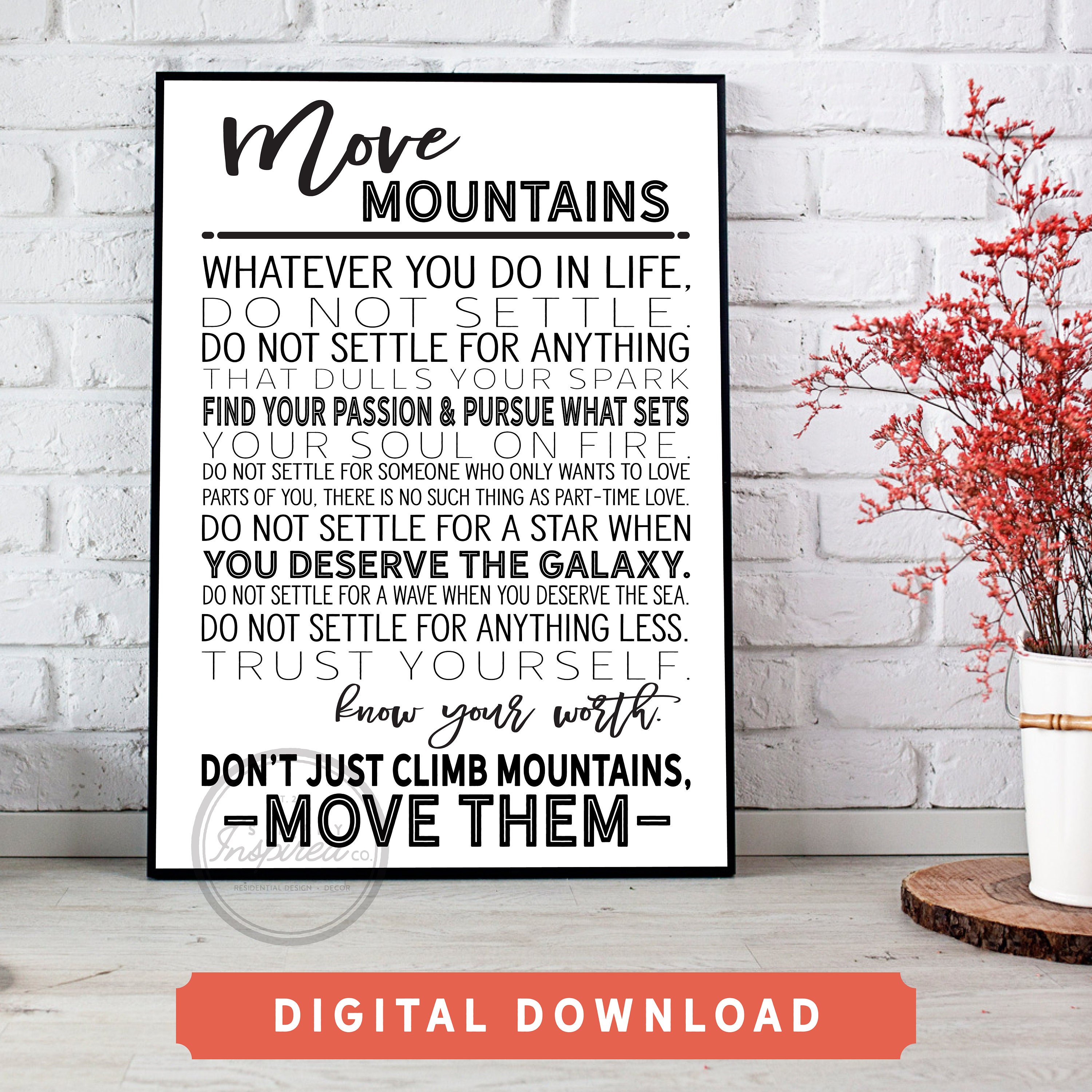 Move Mountains Quote Printable Art Downloadable Print | Etsy