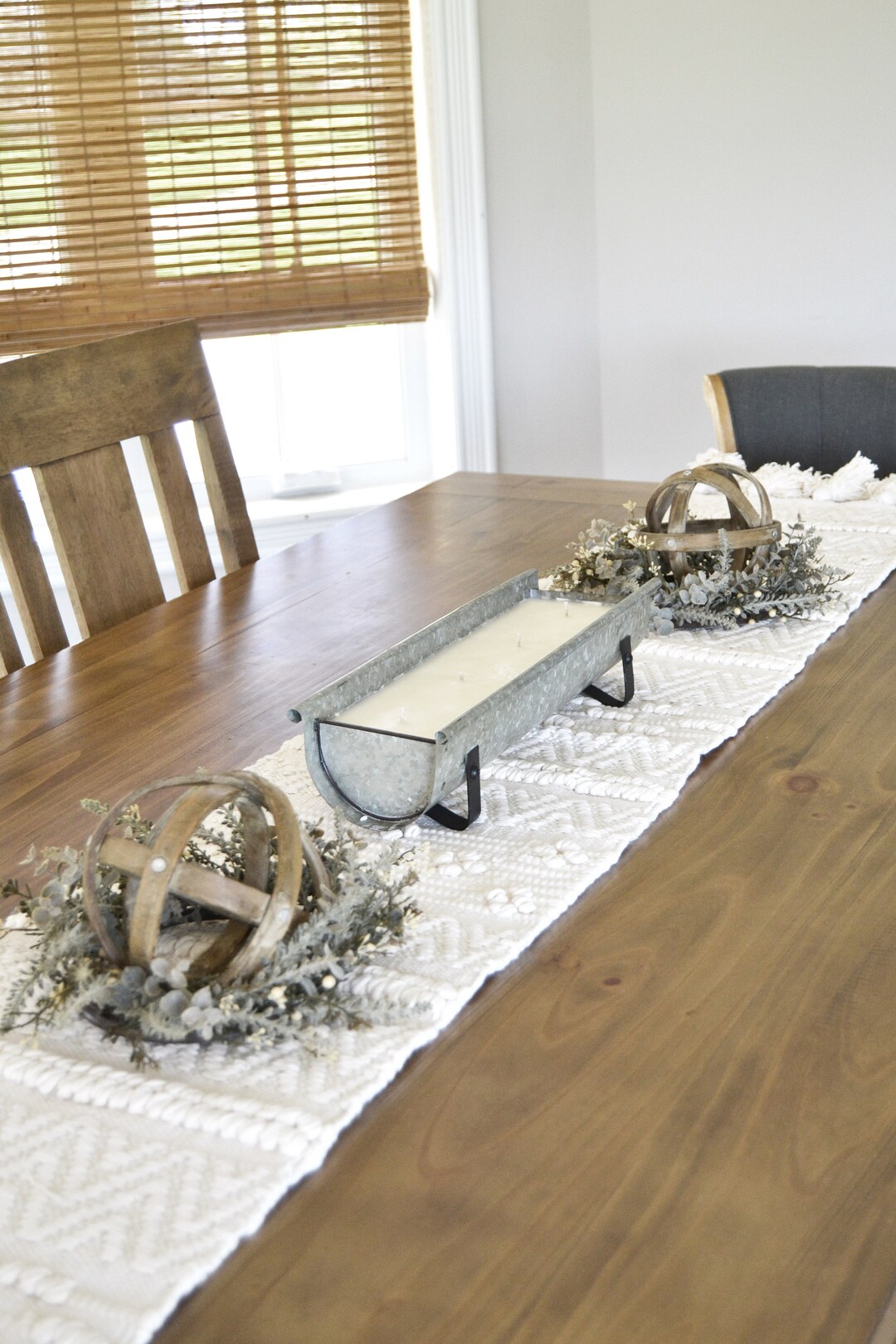 BUNDLE White Cotton Table Runner Galvanized Chicken Feeder Candle ...