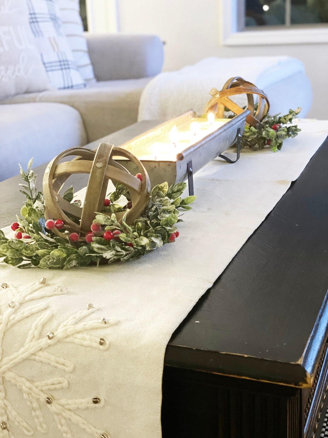 BUNDLE Snowflake Table Runner + Chicken Feeder Candle-dining Table ...