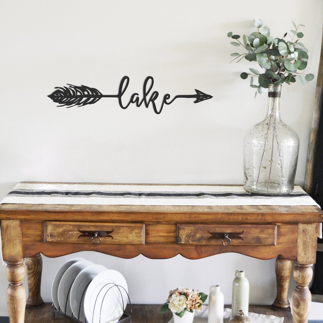 Lake Arrow Metal Sign Metal Wall Art Lake Sign Arrow Metal Wall Decor ...