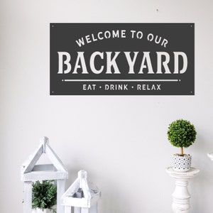 Welcome to Our Backyard Choose Saying Metal Sign Family Patio Simply ...