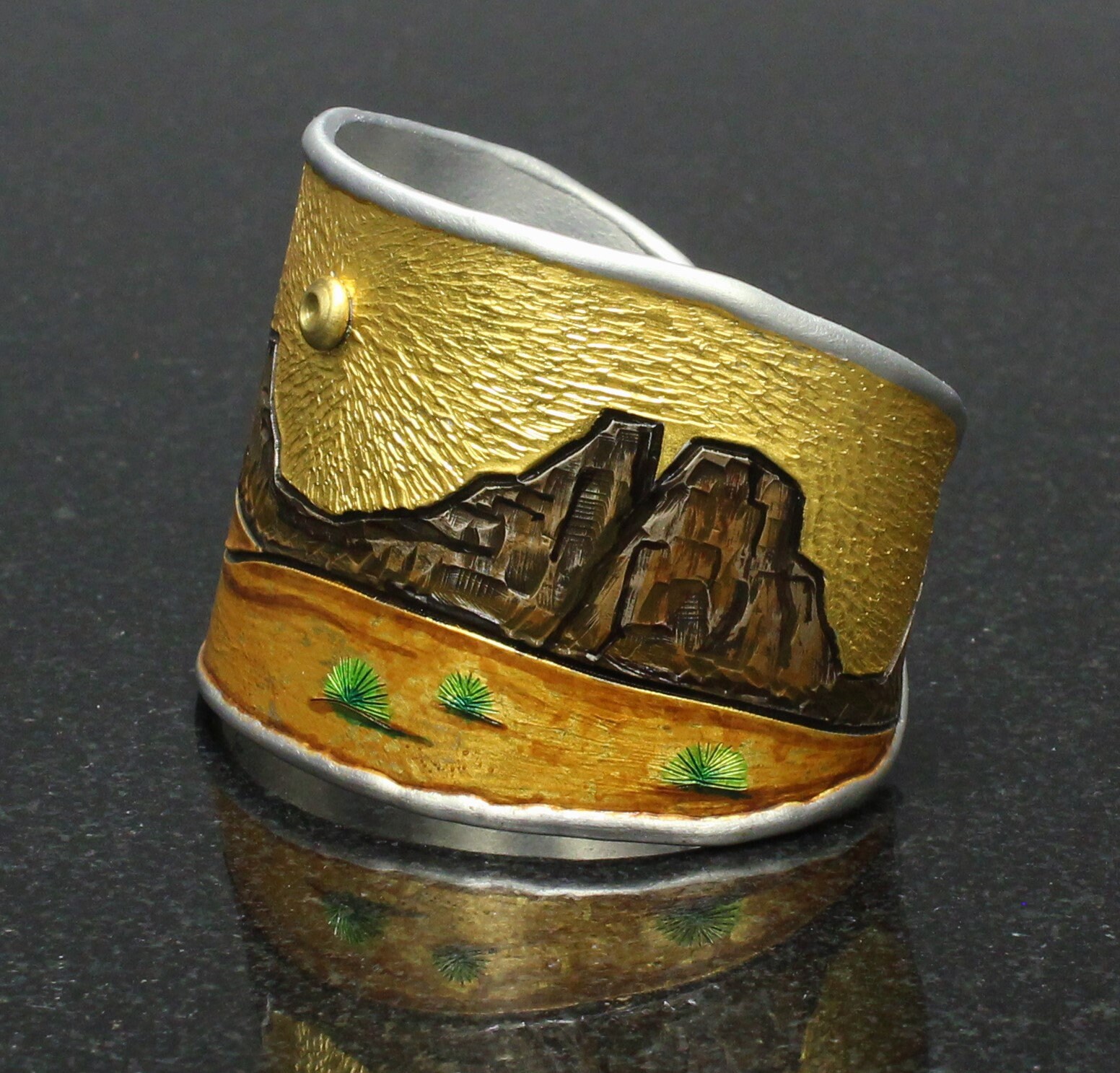Golden Desert Landscape Cuff Bracelet Southwestern With 23K | Etsy