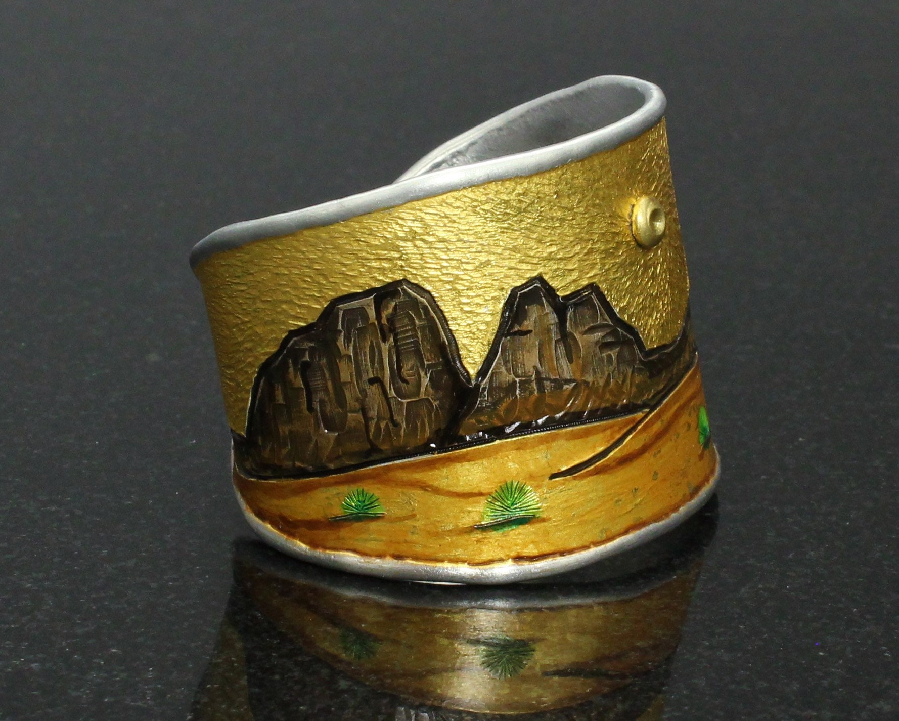 Golden Desert Landscape Cuff Bracelet Southwestern With 23K | Etsy