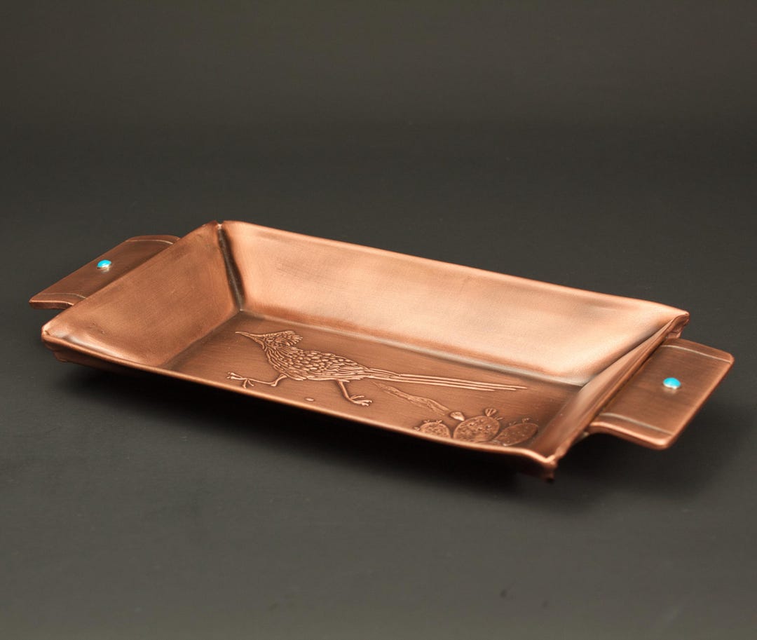 Roadrunner Valet Tray, Copper With Arizona Turquoise Gemstones, 4" X 9 ...