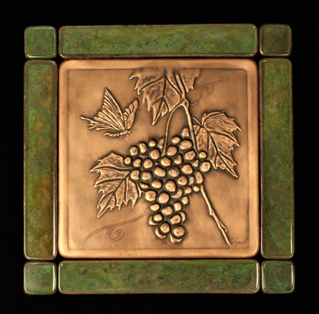 Vineyard and Patinaed Trim Tile, 12x 12, Copper Mural - Etsy