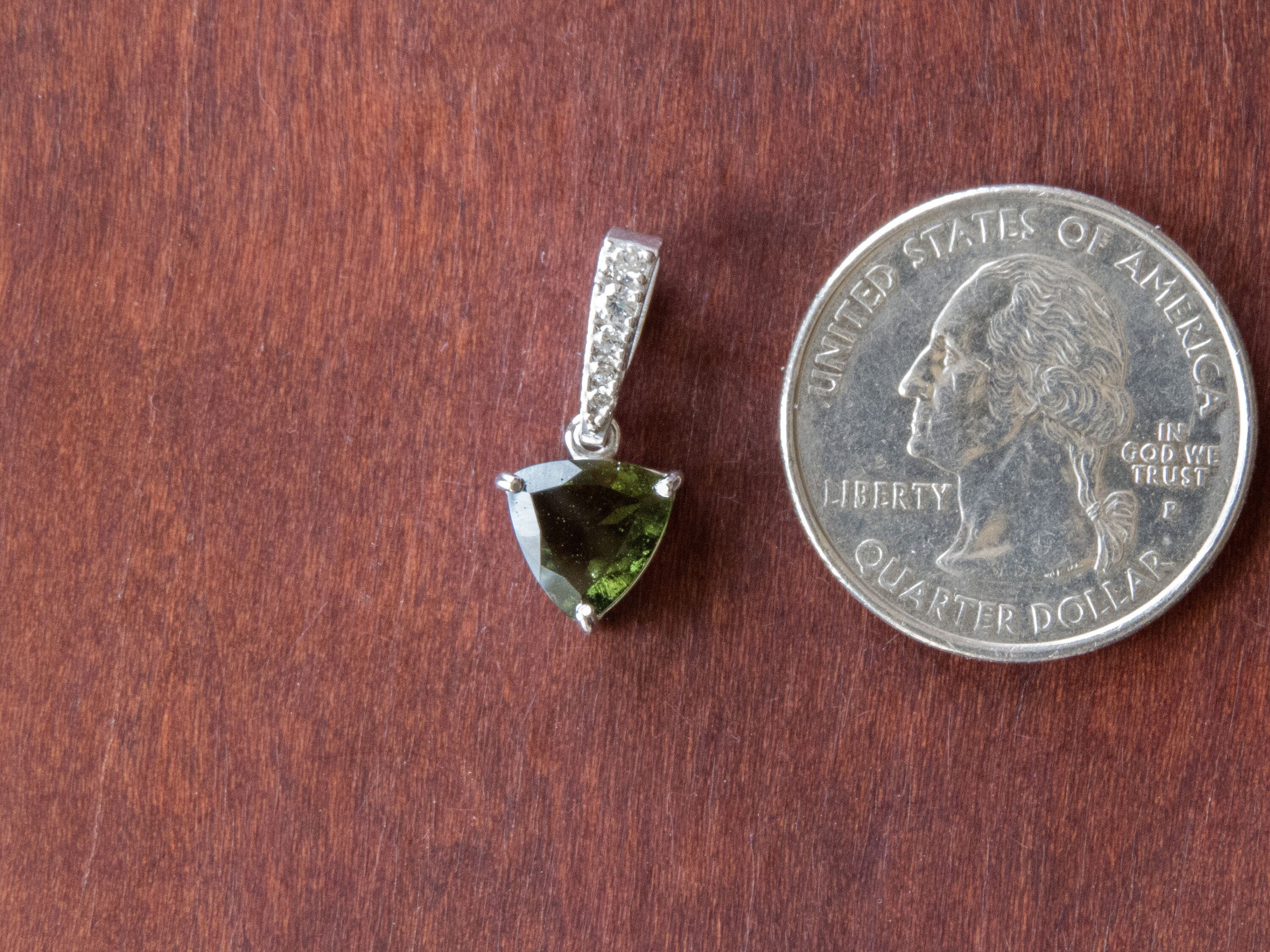 8mm Trillion Cut Moldavite Pendant With Garnets/cubic Zirconias in ...