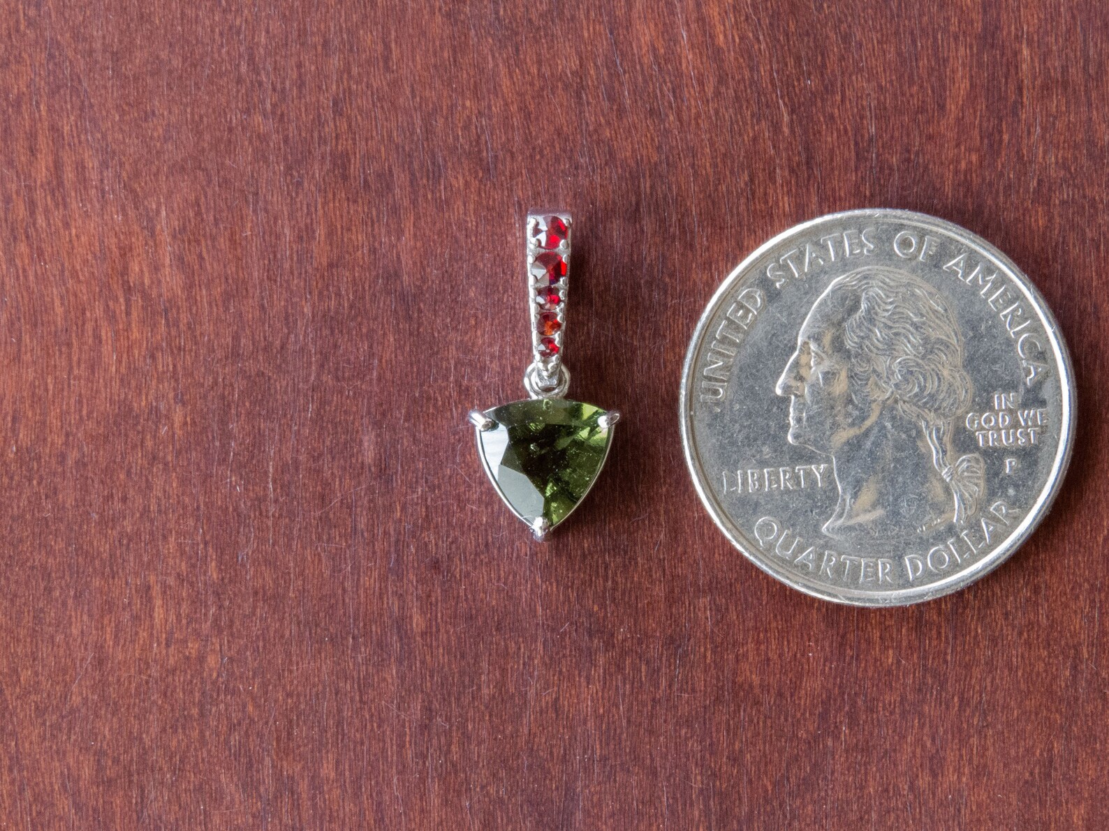 8mm Trillion Cut Moldavite Pendant With Garnets/cubic Zirconias in ...