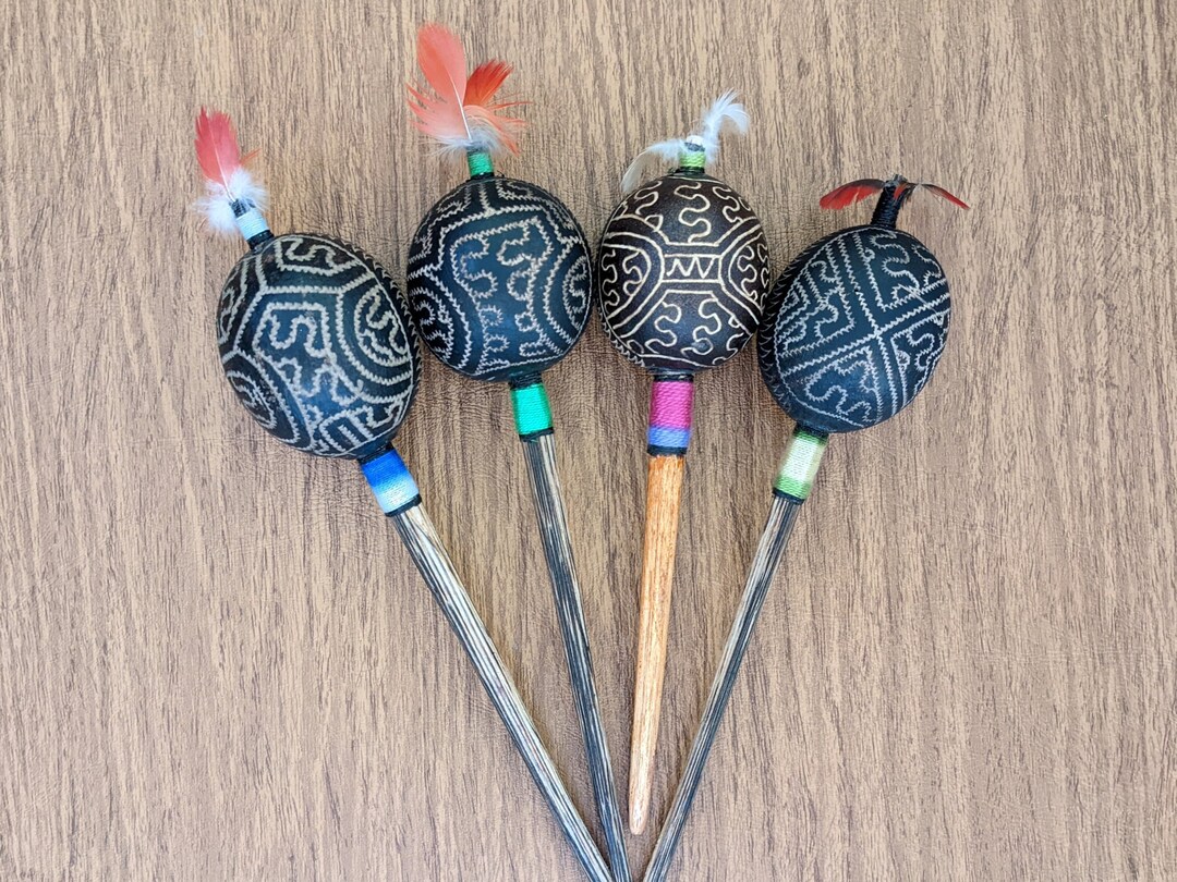 Ayahuasca Geometric Design Hand Carved Shipibo Rattle From Peru With ...