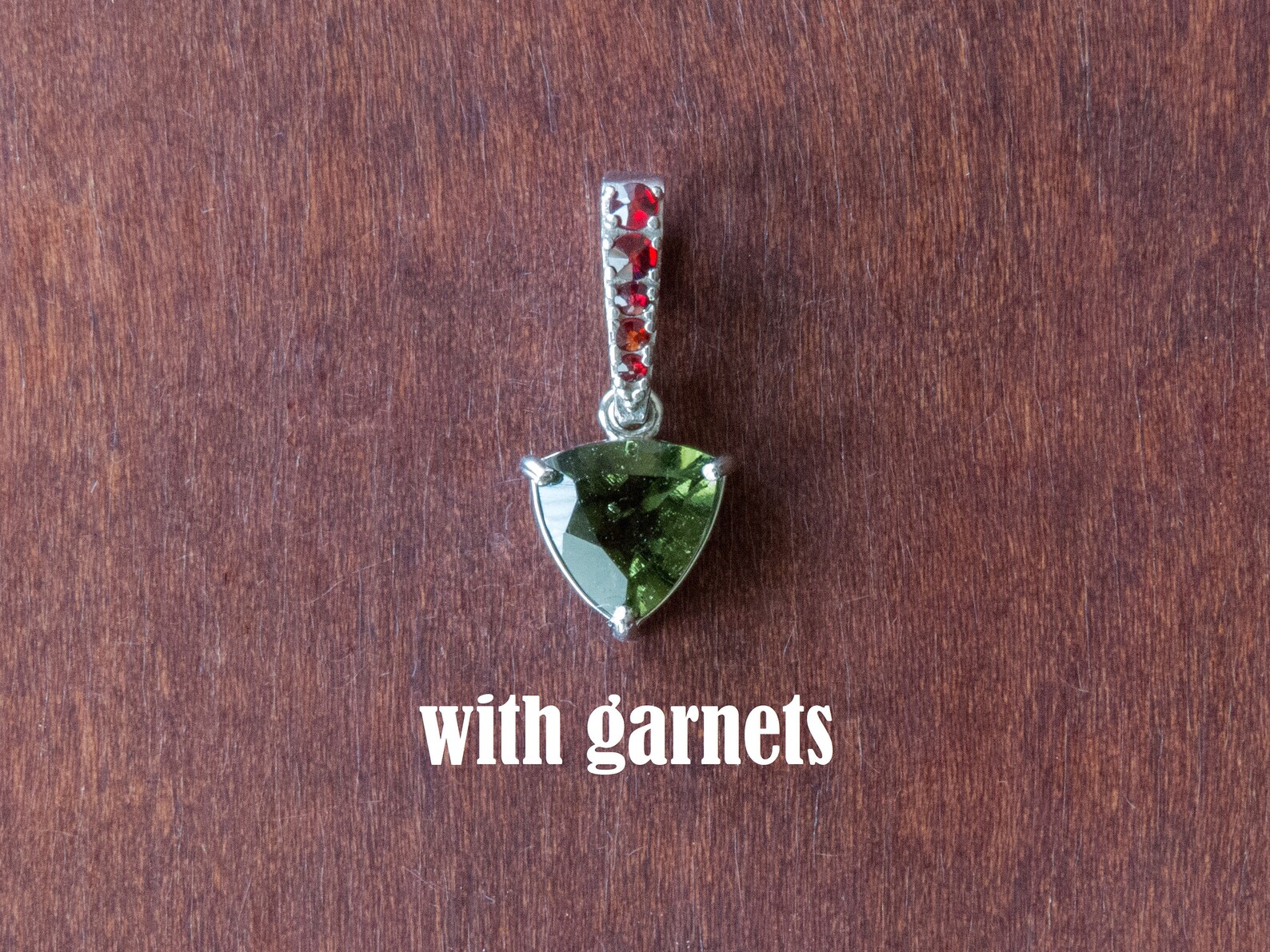 8mm Trillion Cut Moldavite Pendant With Garnets/cubic Zirconias in ...