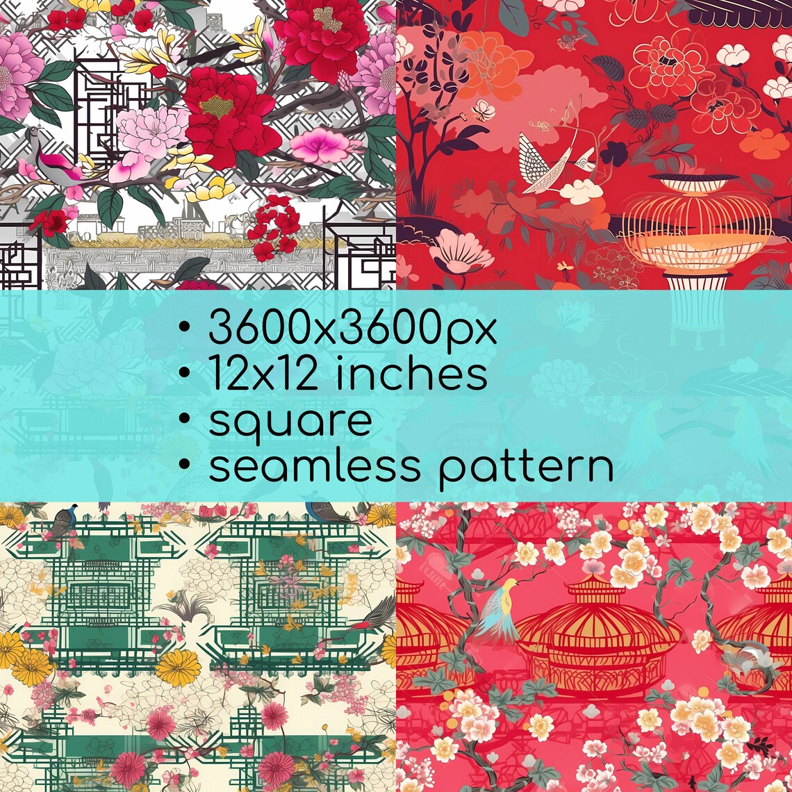 Chinoiserie DIGITAL Paper Bold Floral Asian Influence Art Download 20 ...