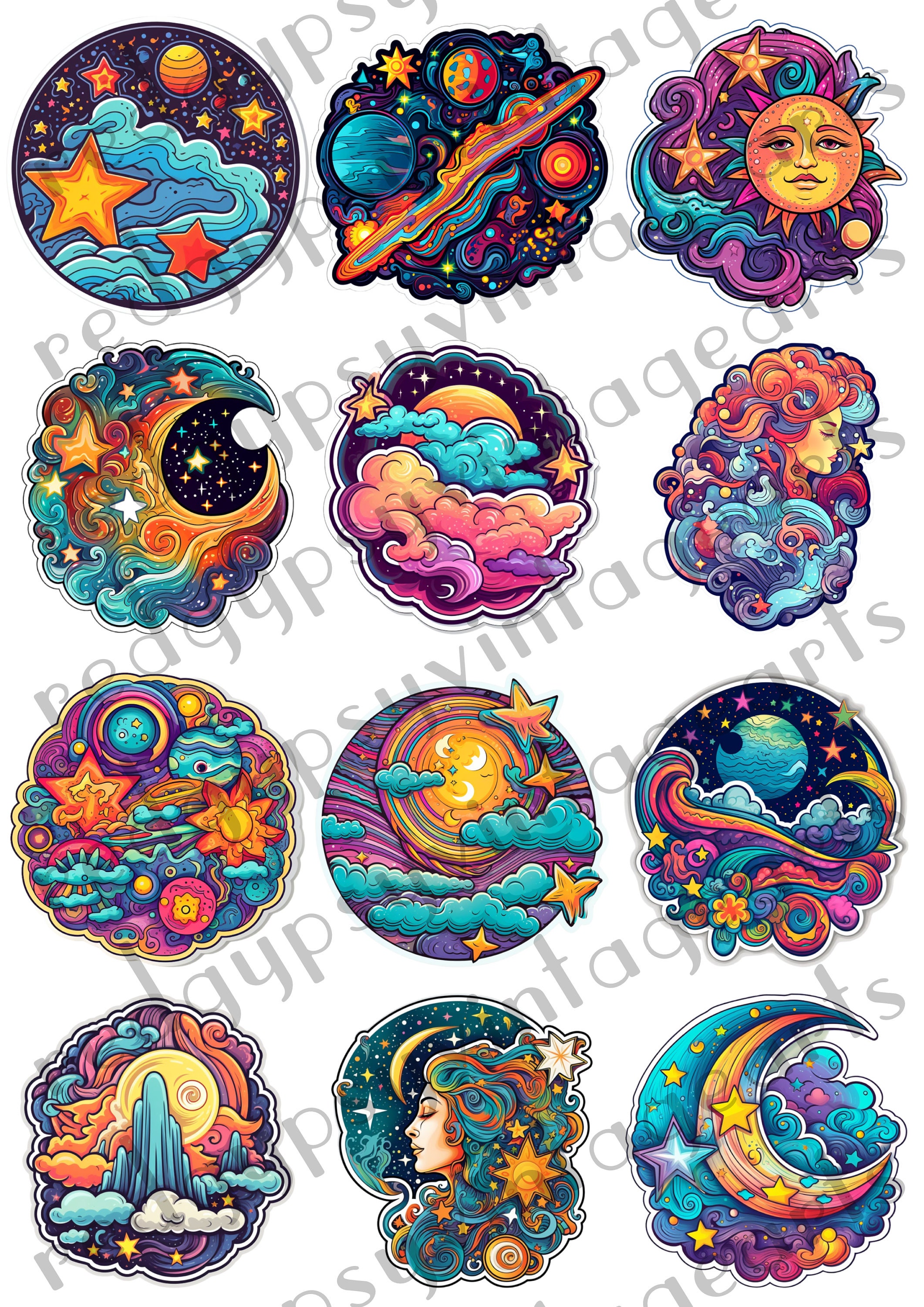 Celestial Sun Moon Pretty DIGITAL Stickers Download Colorful - Etsy