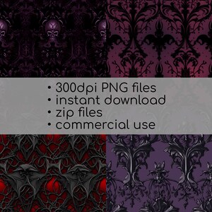 Goth DIGITAL Paper Backgrounds Mix Black Purple Red Floral Skulls ...
