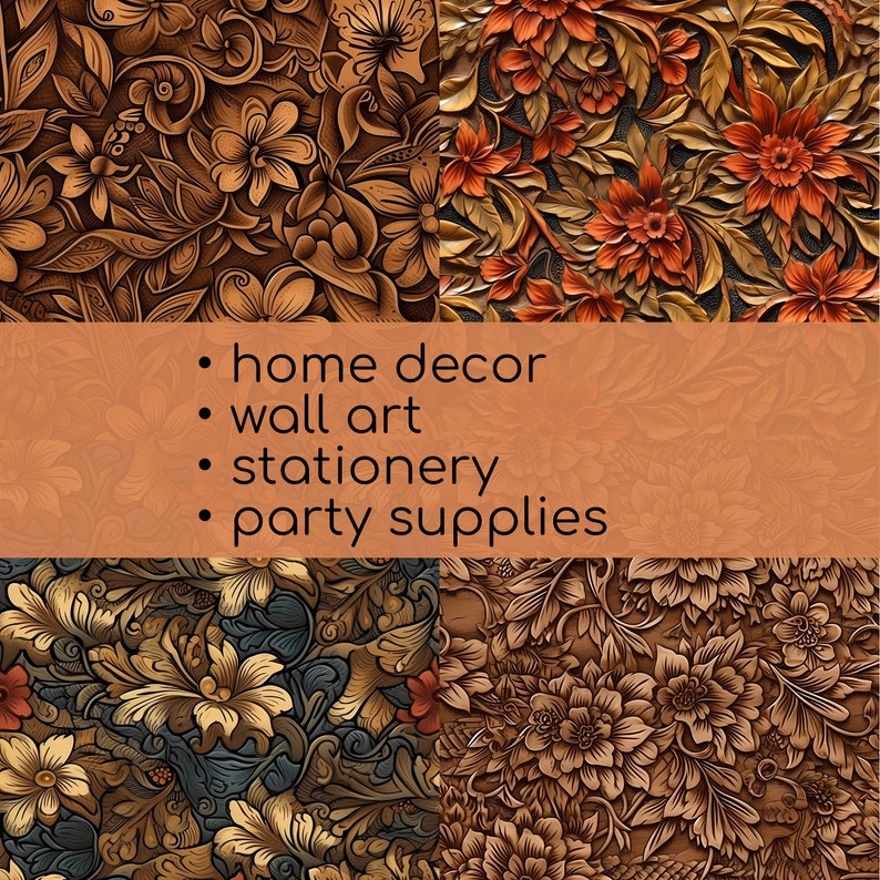 Tooled Leather DIGITAL Paper Texture Printable Floral Western PNG ...