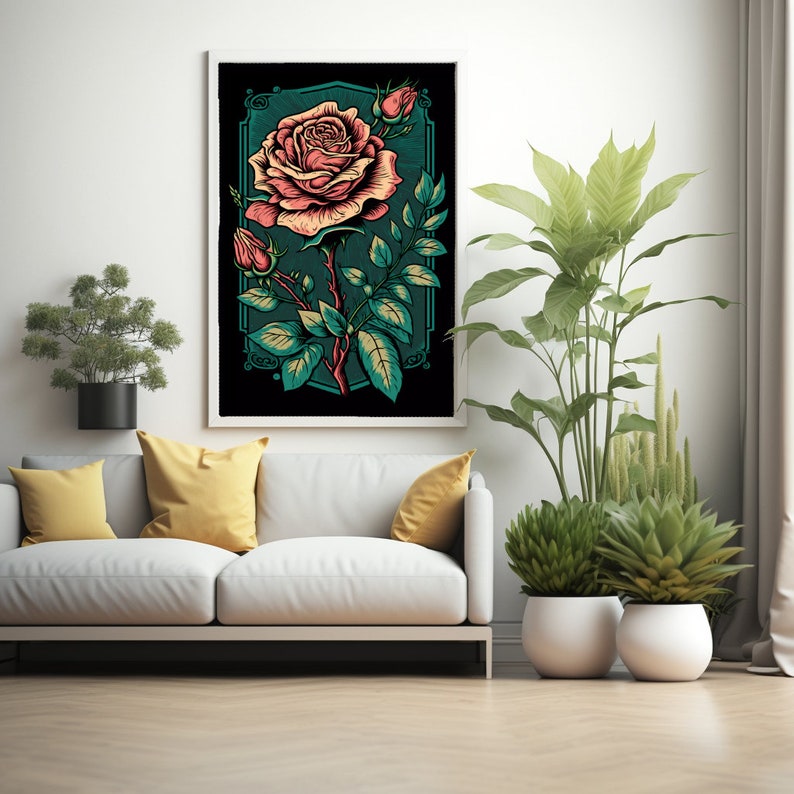 Printable Poster DIGITAL INSTANT DOWNLOAD Tattoo Rose Goth - Etsy